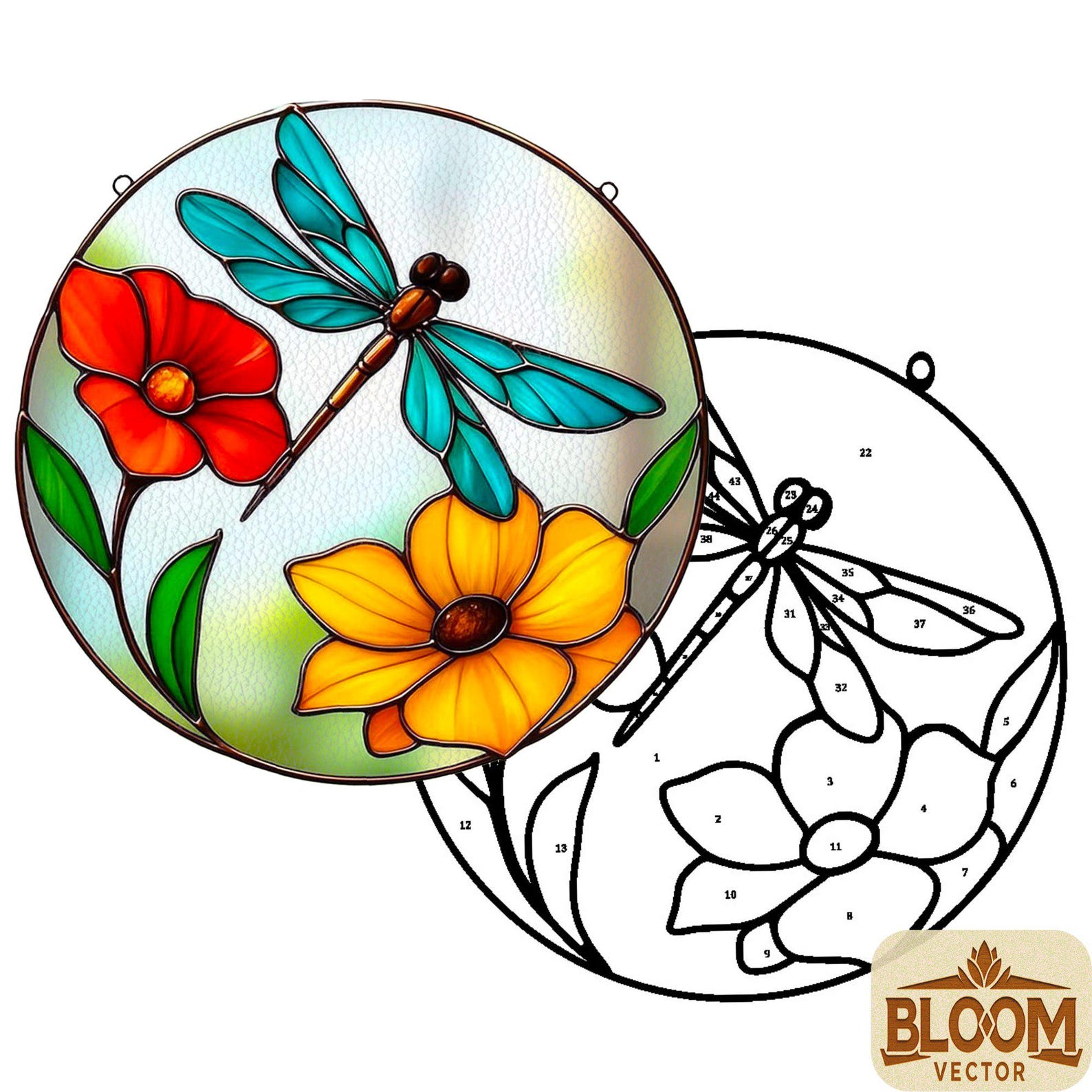 Dragonfly V2 Stained Glass Pattern, Flower Stained Glass Pattern, Diy ...