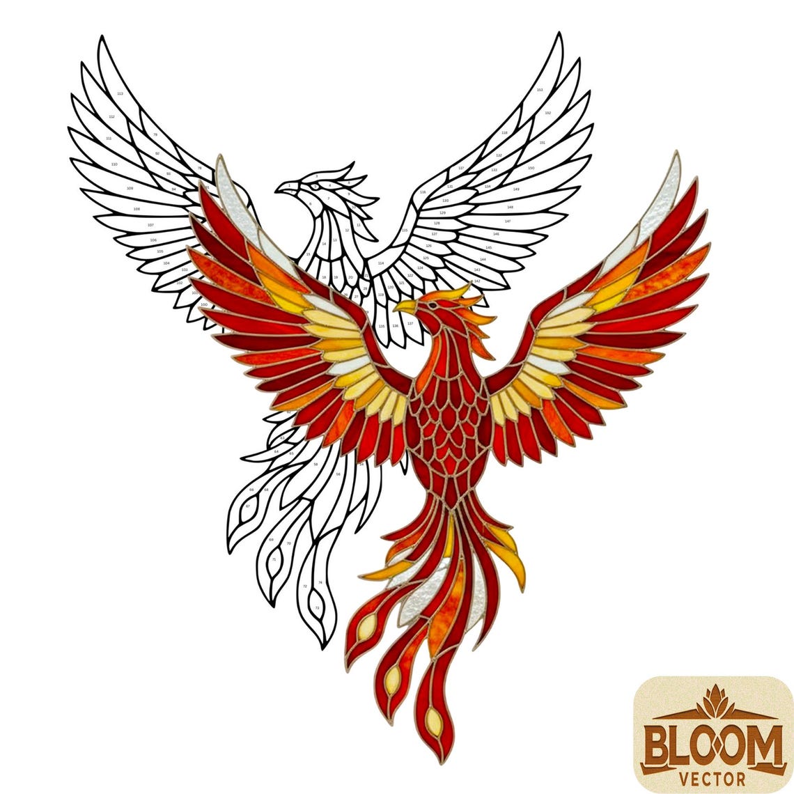 Phoenix Stained Glass Pattern: DIY Home Decor (PDF & PNG Files) - Etsy