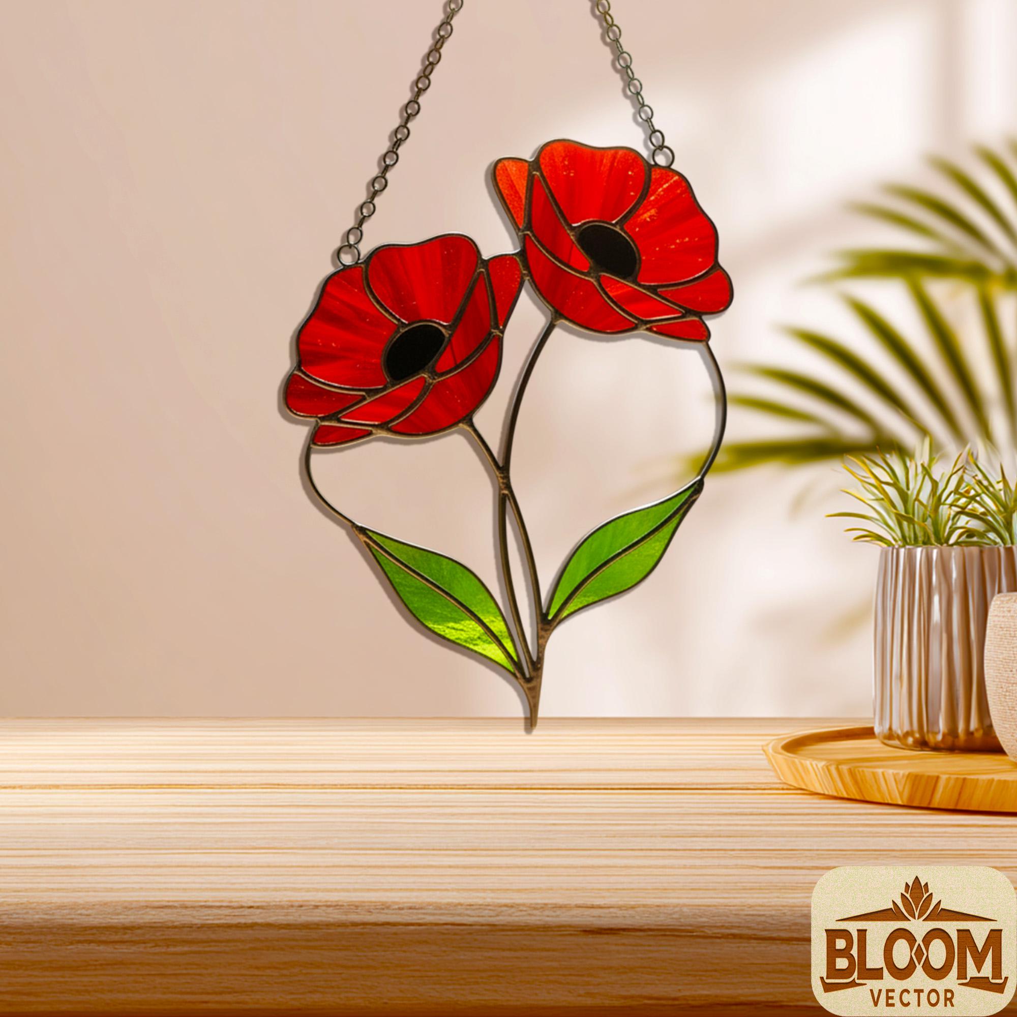 Red Poppy Stained Glass Pattern: DIY Home Decor (PDF & PNG Files ...