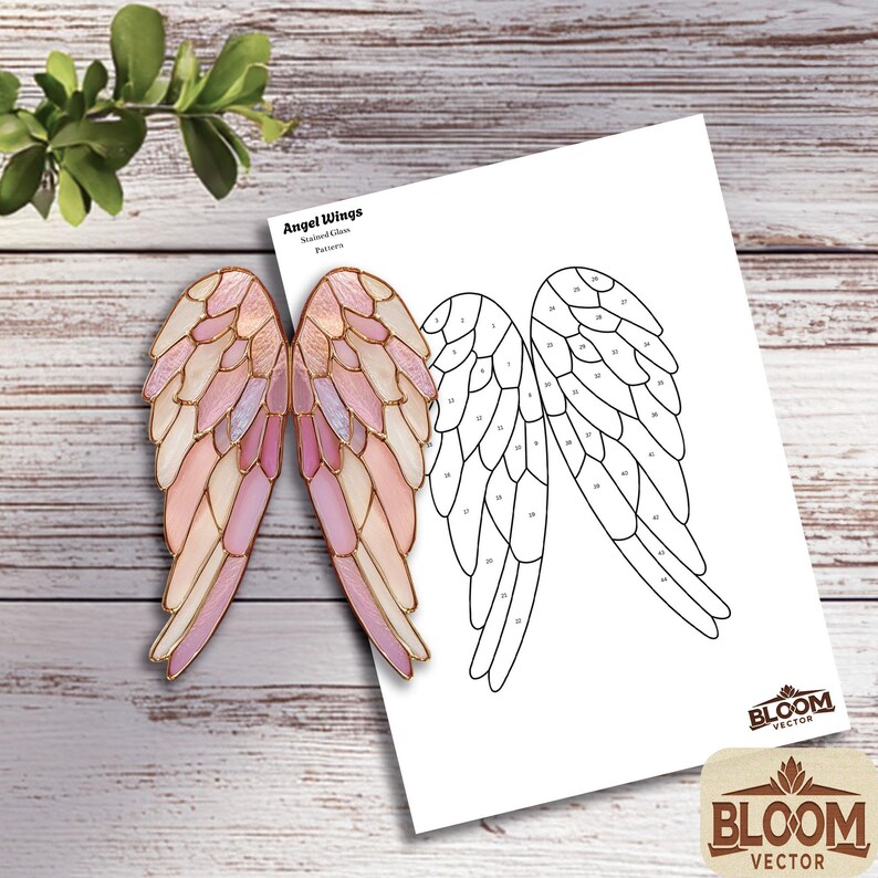 Angel Wings Stained Glass Pattern: DIY Home Decor (PDF/PNG), Suncatcher ...