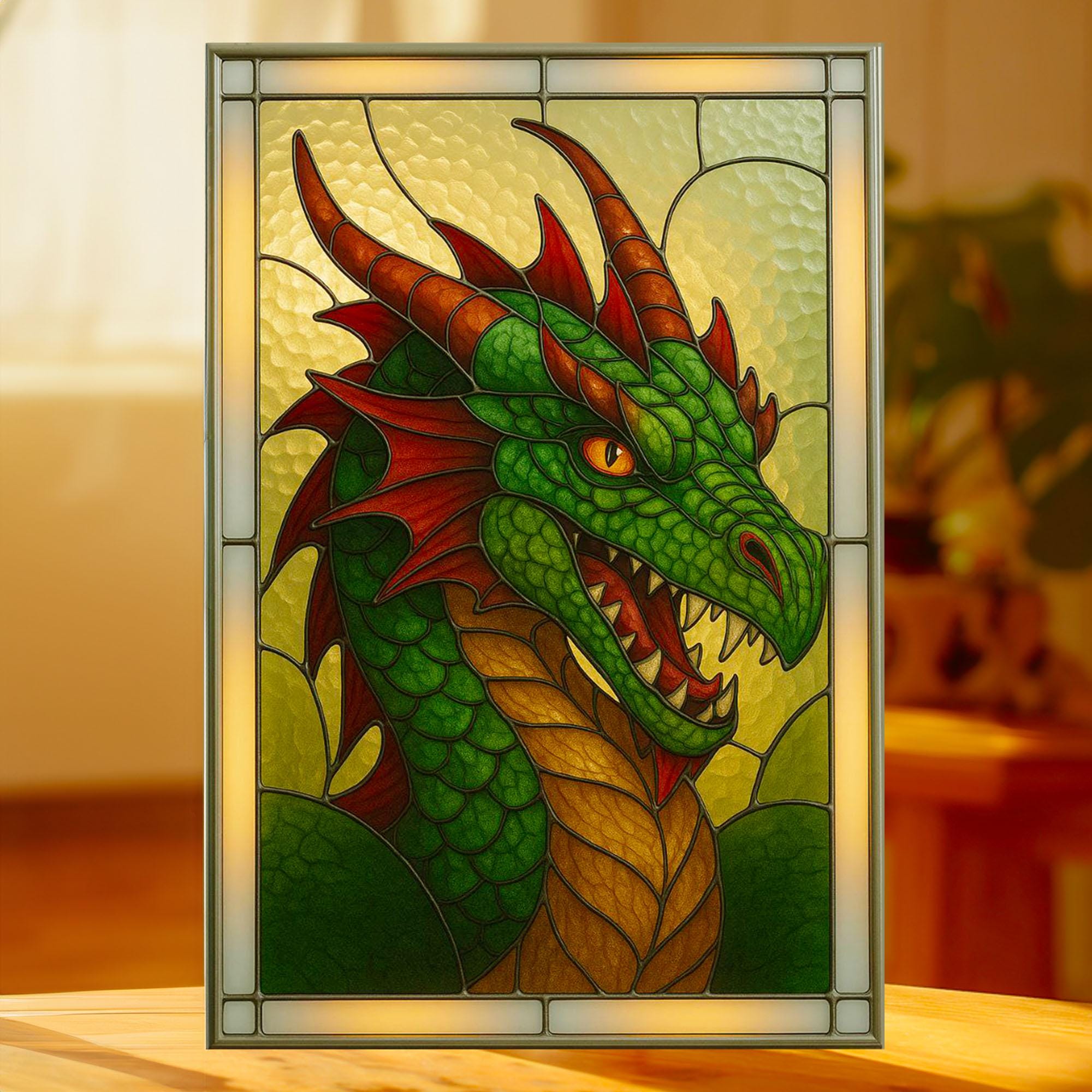 Dragon Stained Glass Pattern: DIY Home Decor (PDF Download A4/PNG Files ...