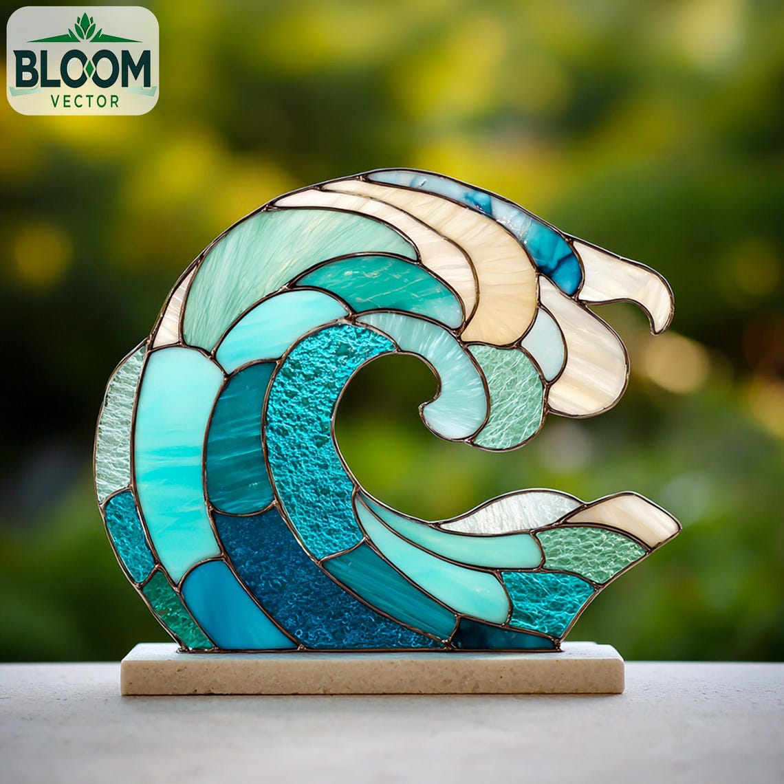 Wave Stained Glass Pattern PDF | Ocean Waves Suncatcher Template | DIY ...
