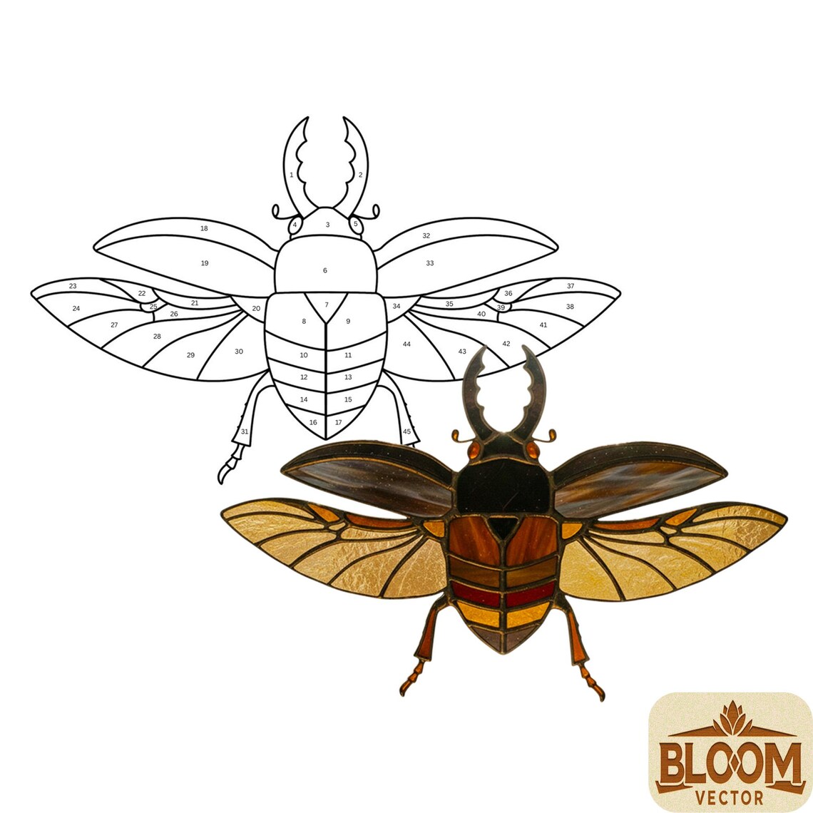 Beetle Stained Glass Pattern PDF | Beetle Suncatcher Template | DIY ...