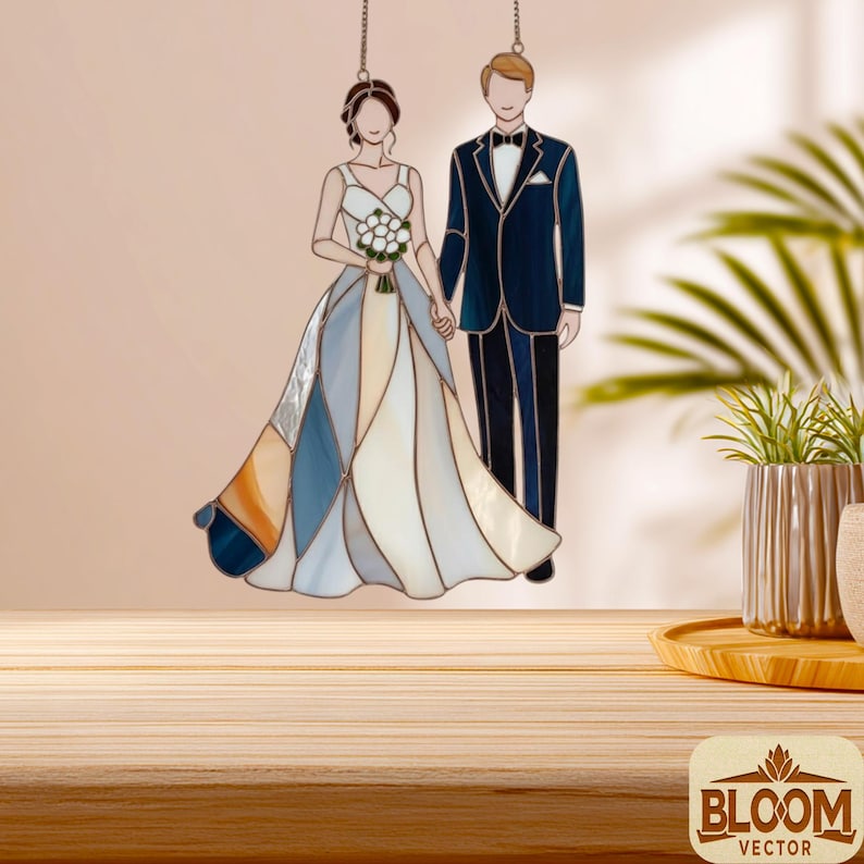 Wedding Stained Glass Pattern: DIY Home Decor (PDF/PNG), Suncatcher ...