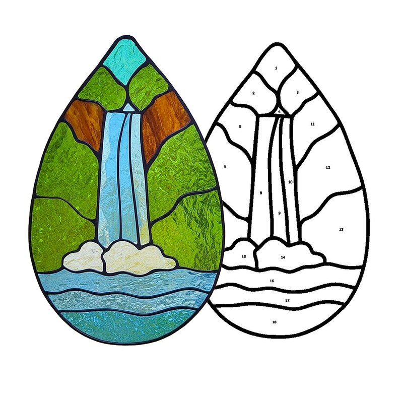 Waterfall Stained Glass Pattern: DIY Nature Window Decor (PDF Download ...
