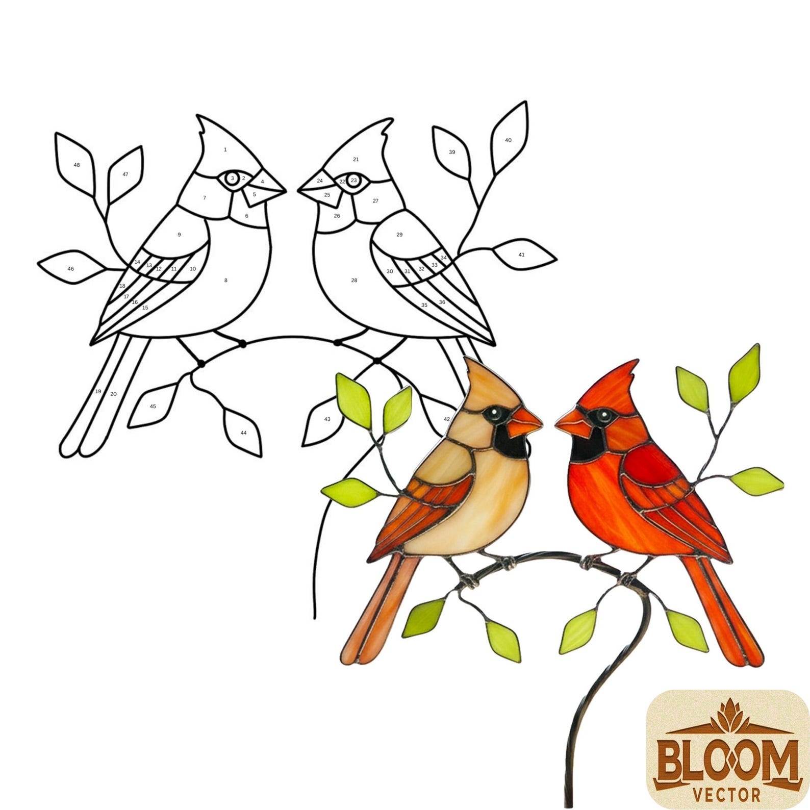 Two Cardinals Stained Glass Pattern, Cardinal Suncatcher, Cardinal ...