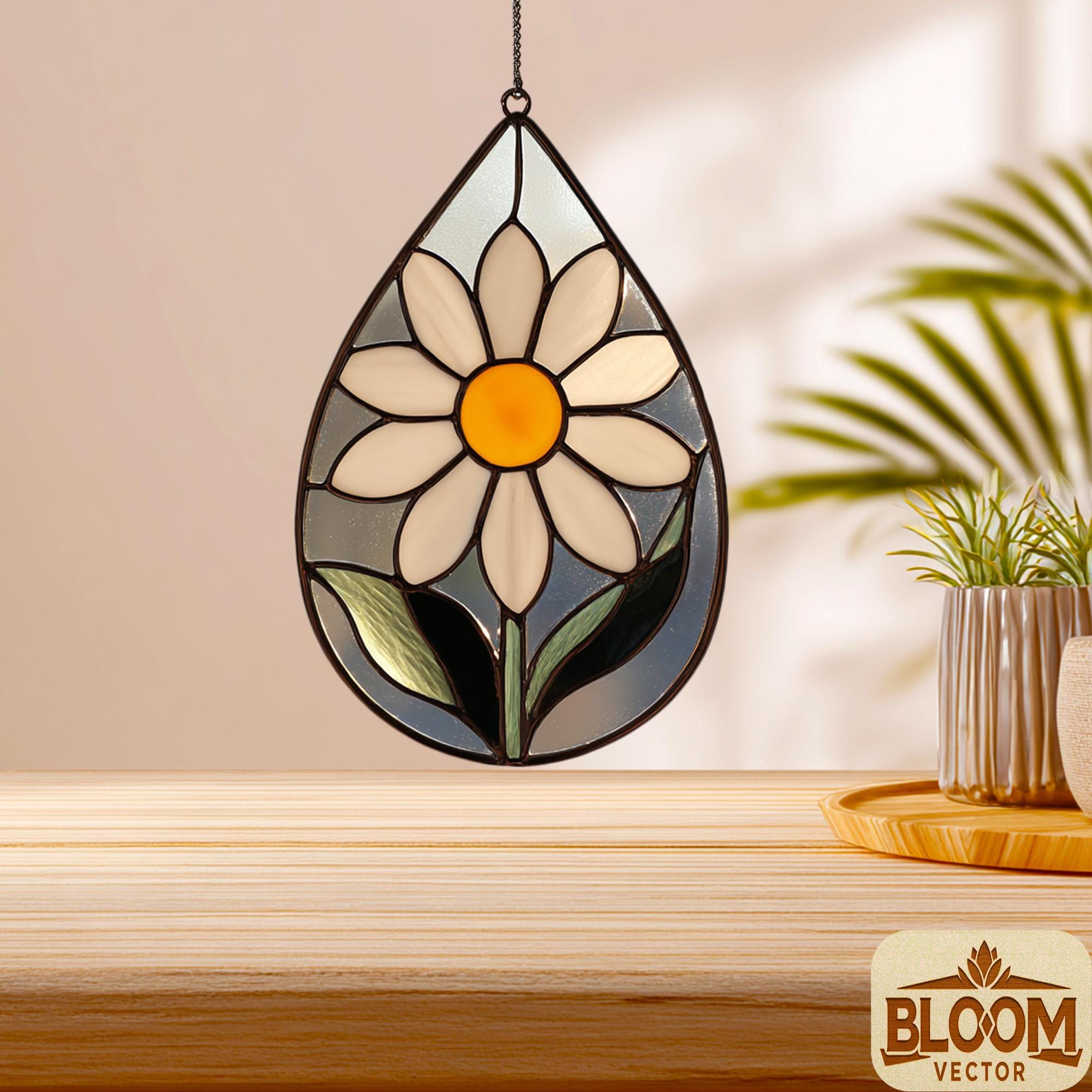 Daisy Flower Stained Glass Pattern, Daisy Flower Suncatcher, Flower ...