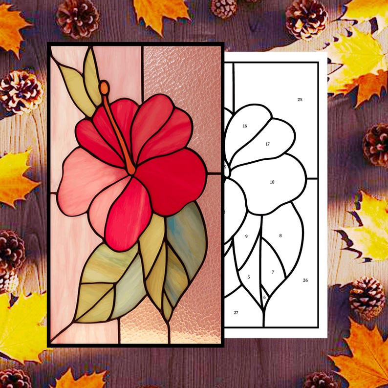 Hibiscus Flower Stained Glass Pattern: DIY Home Decor (PDF & PNG Files ...