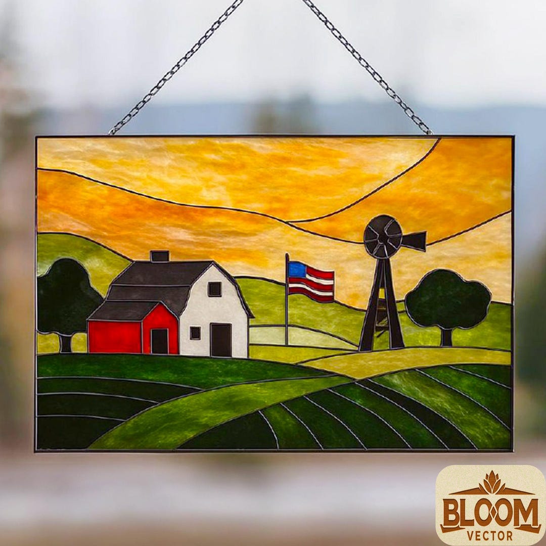 Farm Stained Glass Pattern: DIY Home Decor (PDF Pattern), Suncatcher ...