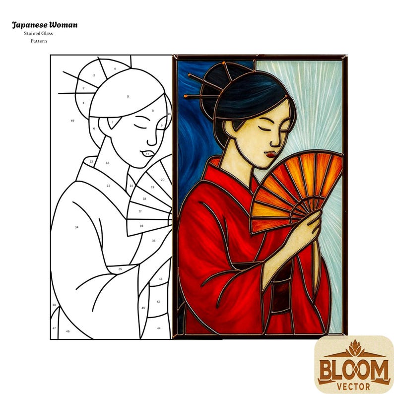Geisha Stained Glass Pattern: Japanese Woman DIY Home Decor (PDF ...