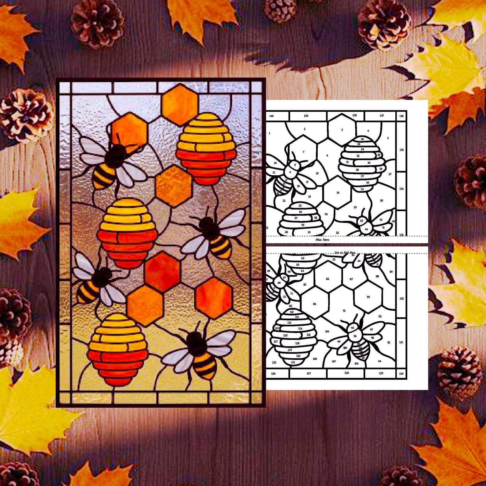Honey Bee Stained Glass Pattern: DIY Home Decor (PDF & PNG Files) - Etsy