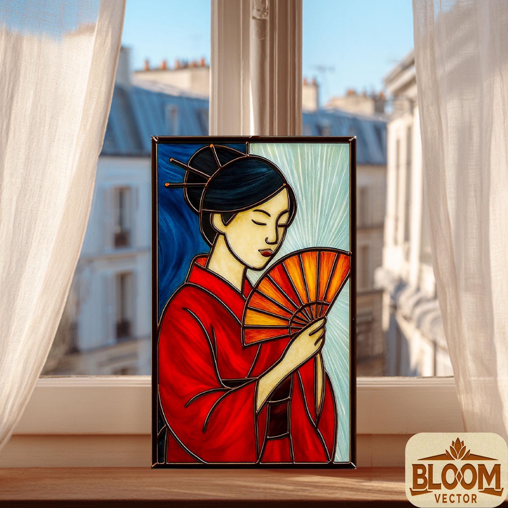 Geisha Stained Glass Pattern: Japanese Woman DIY Home Decor (PDF ...