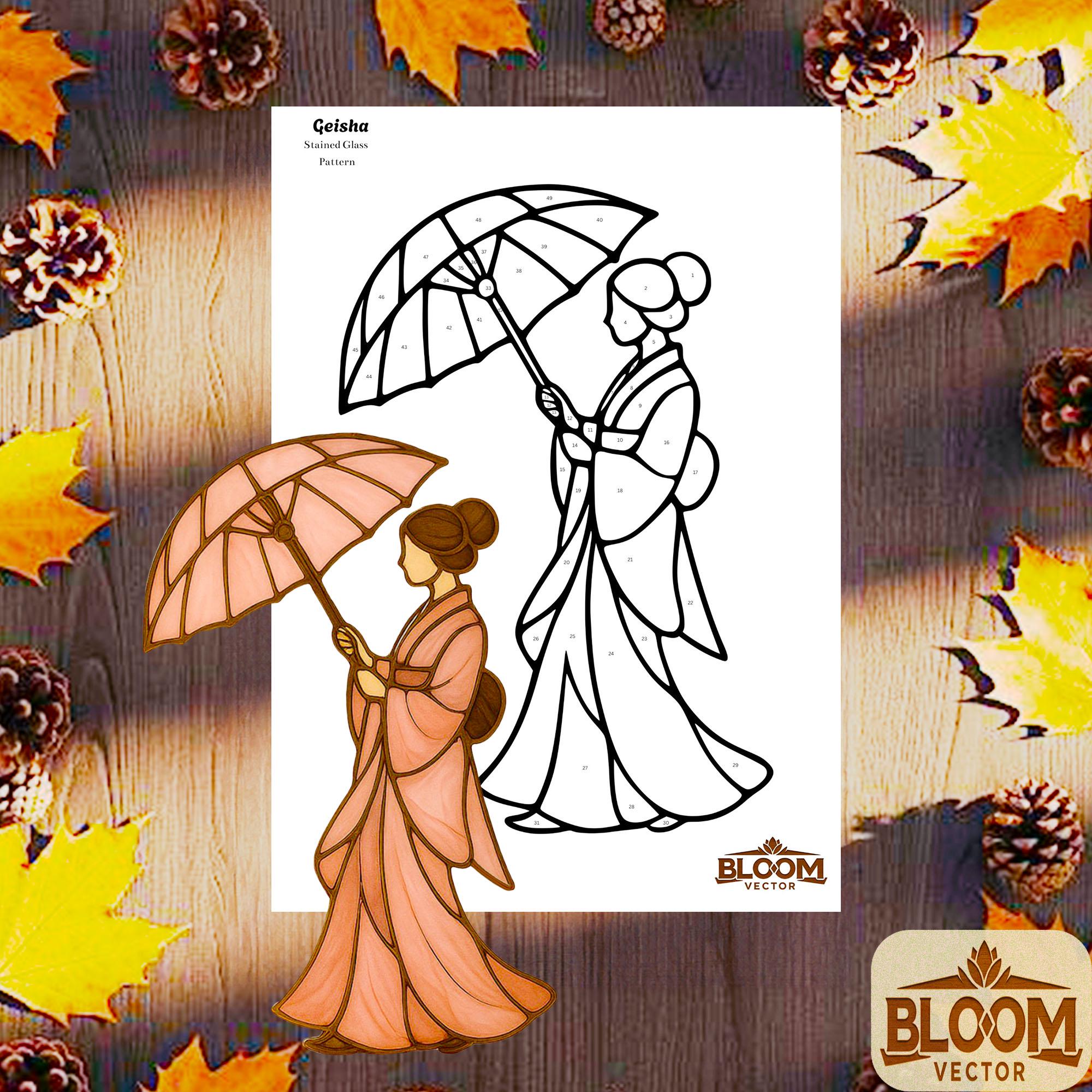 Japanese Geisha Stained Glass Pattern: DIY Home Decor (PDF Pattern ...