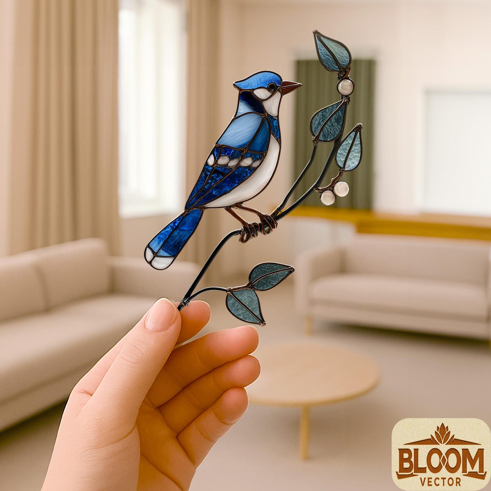 Blue Jay Stained Glass Pattern: Bird Suncatcher Wall Art (PDF Download ...