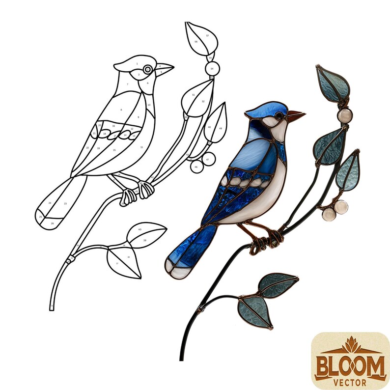 Blue Jay Stained Glass Pattern: Bird Suncatcher Wall Art (PDF Download ...