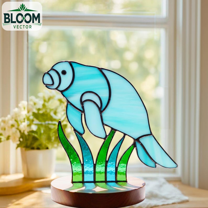 Manatee Stained Glass Pattern PDF | Manatee Suncatcher Template | DIY ...