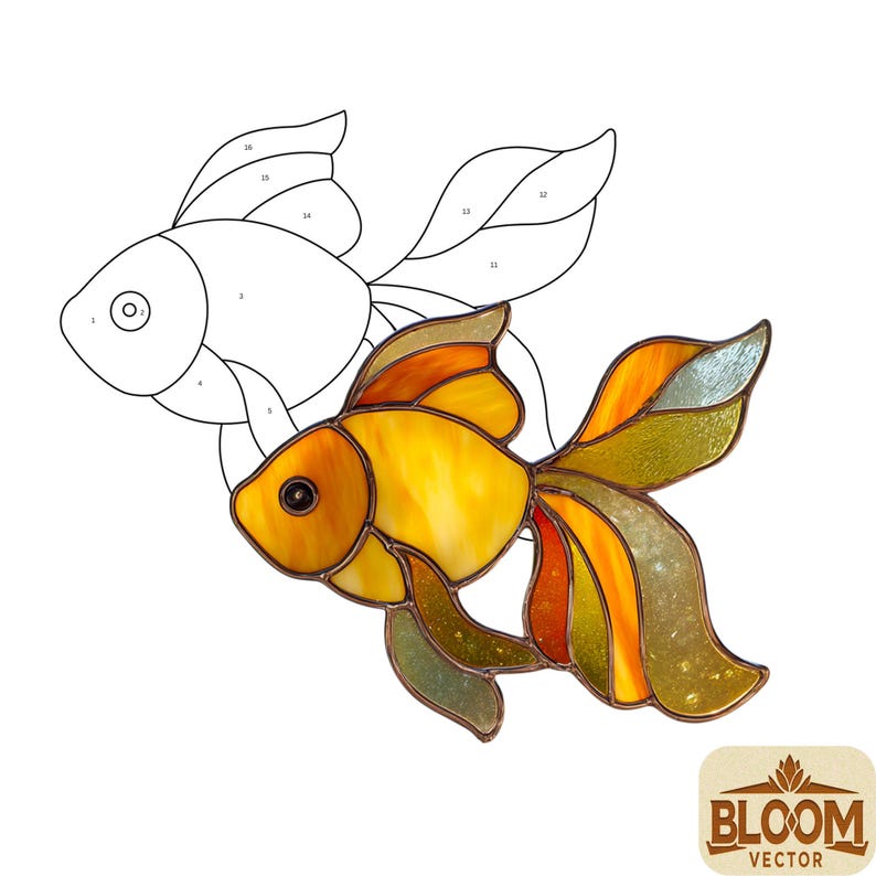 Golden Fish Stained Glass Pattern: DIY Home Decor (PDF & PNG Files ...