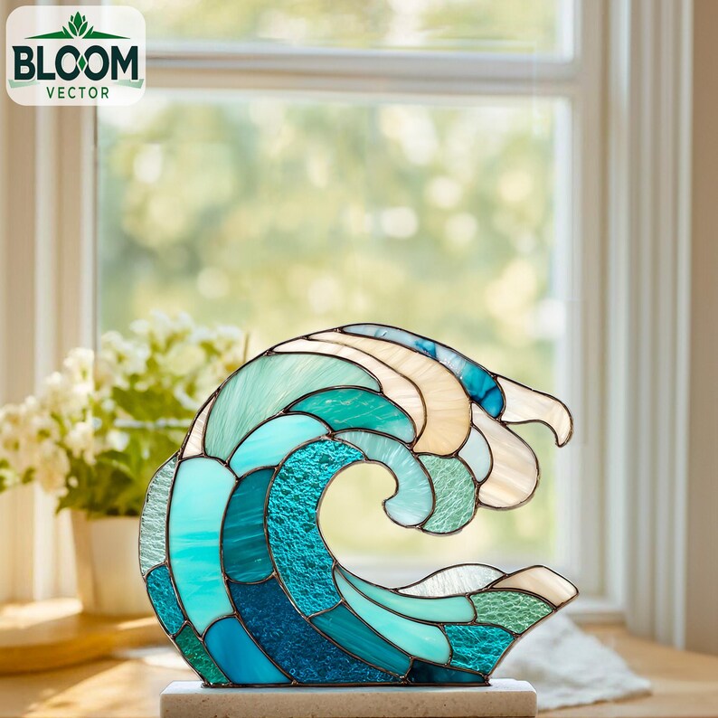 Wave Stained Glass Pattern PDF | Ocean Waves Suncatcher Template | DIY ...