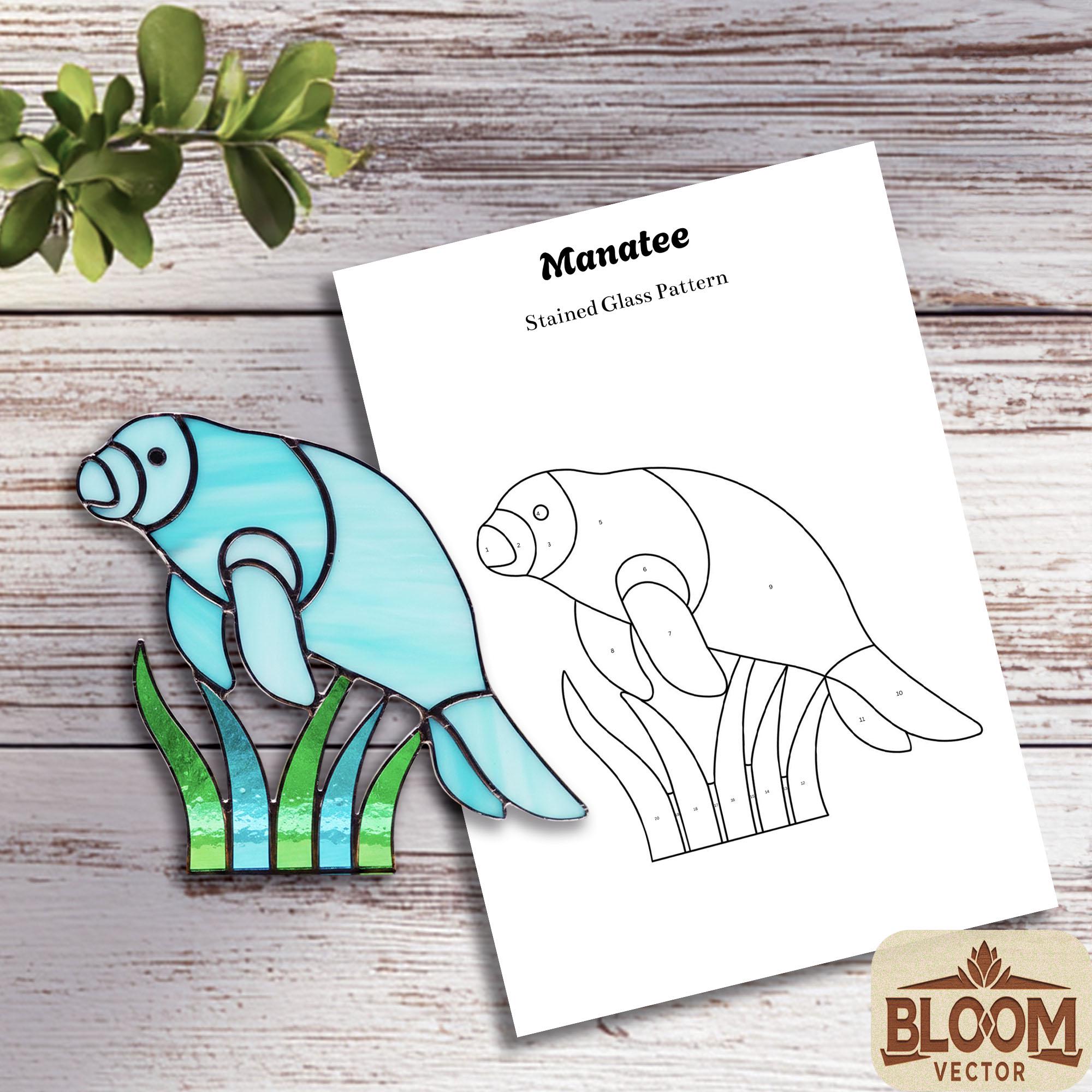 Manatee Stained Glass Pattern PDF | Manatee Suncatcher Template | DIY ...