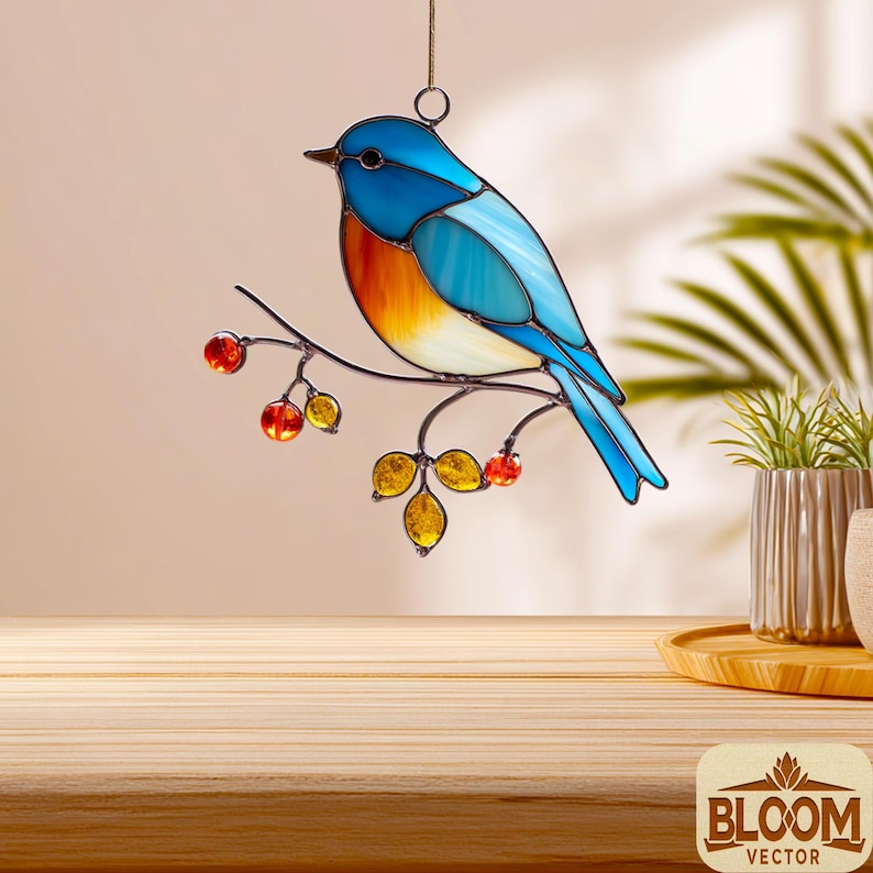 Bluebird Stained Glass Pattern: DIY Home Decor (PDF Download A4 Size ...