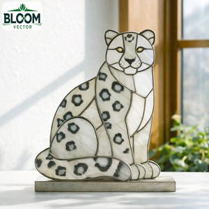 Snow Leopard Stained Glass Pattern PDF | Snow Leopard Suncatcher ...