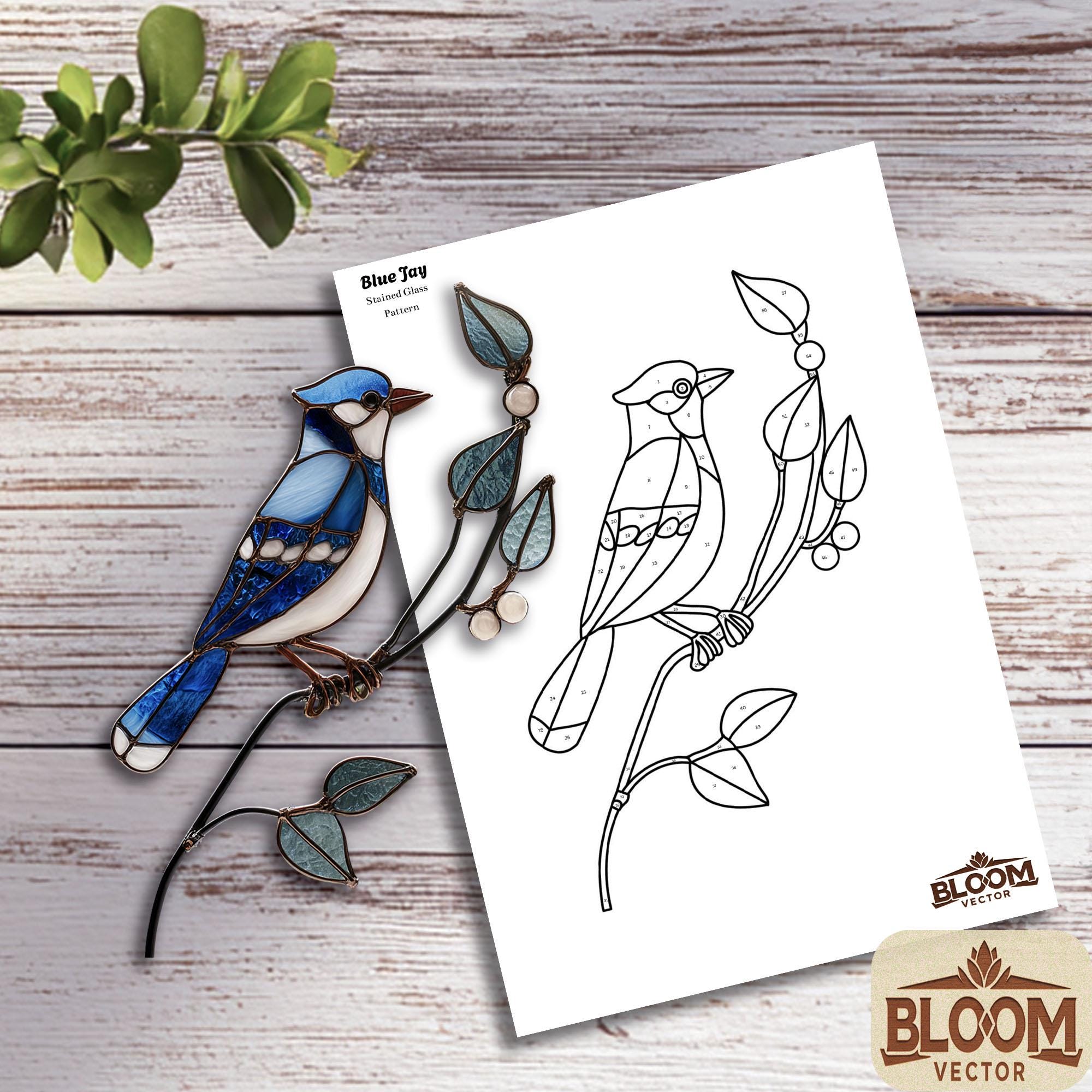 Blue Jay Stained Glass Pattern: Bird Suncatcher Wall Art (PDF Download ...