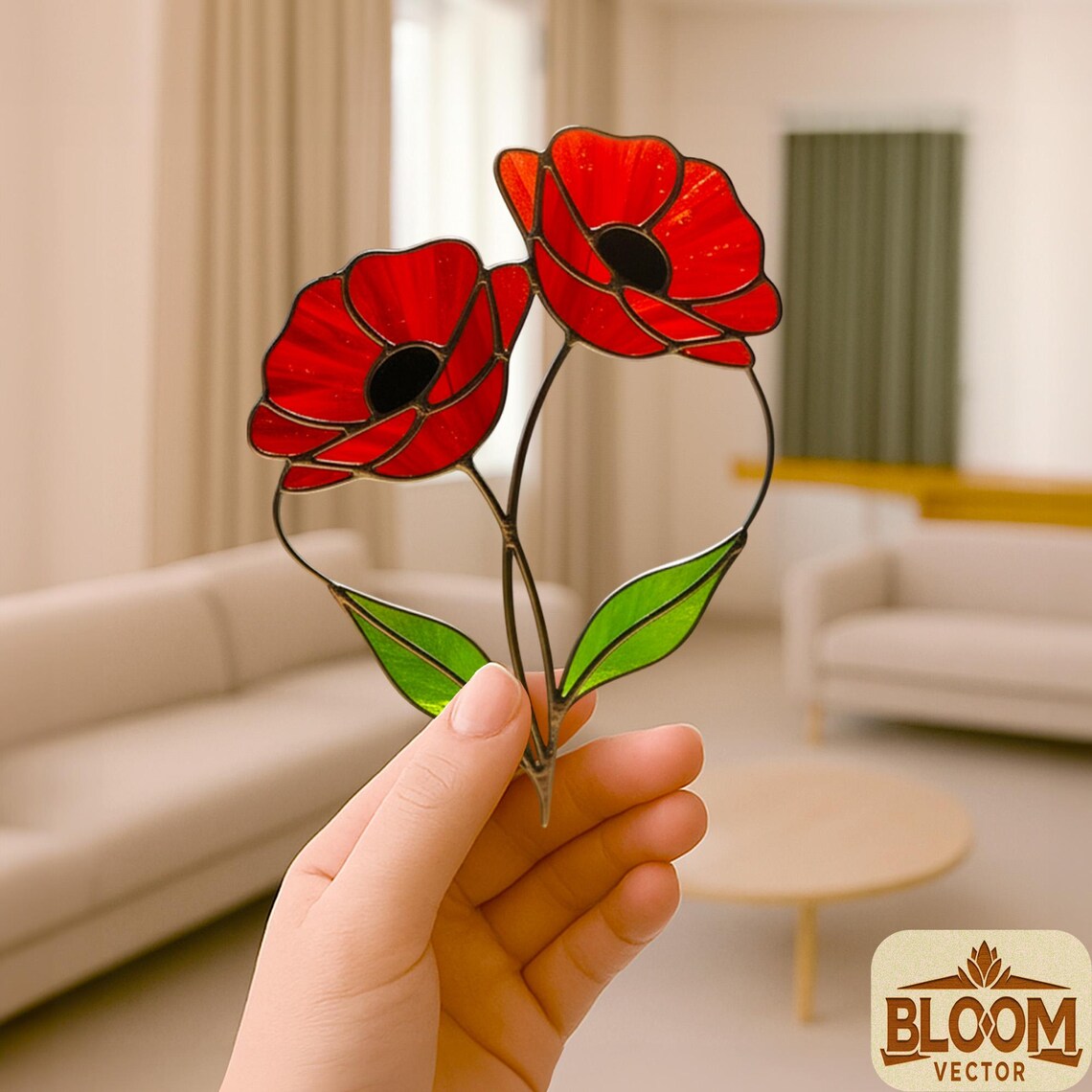 Red Poppy Stained Glass Pattern: DIY Home Decor (PDF & PNG Files ...