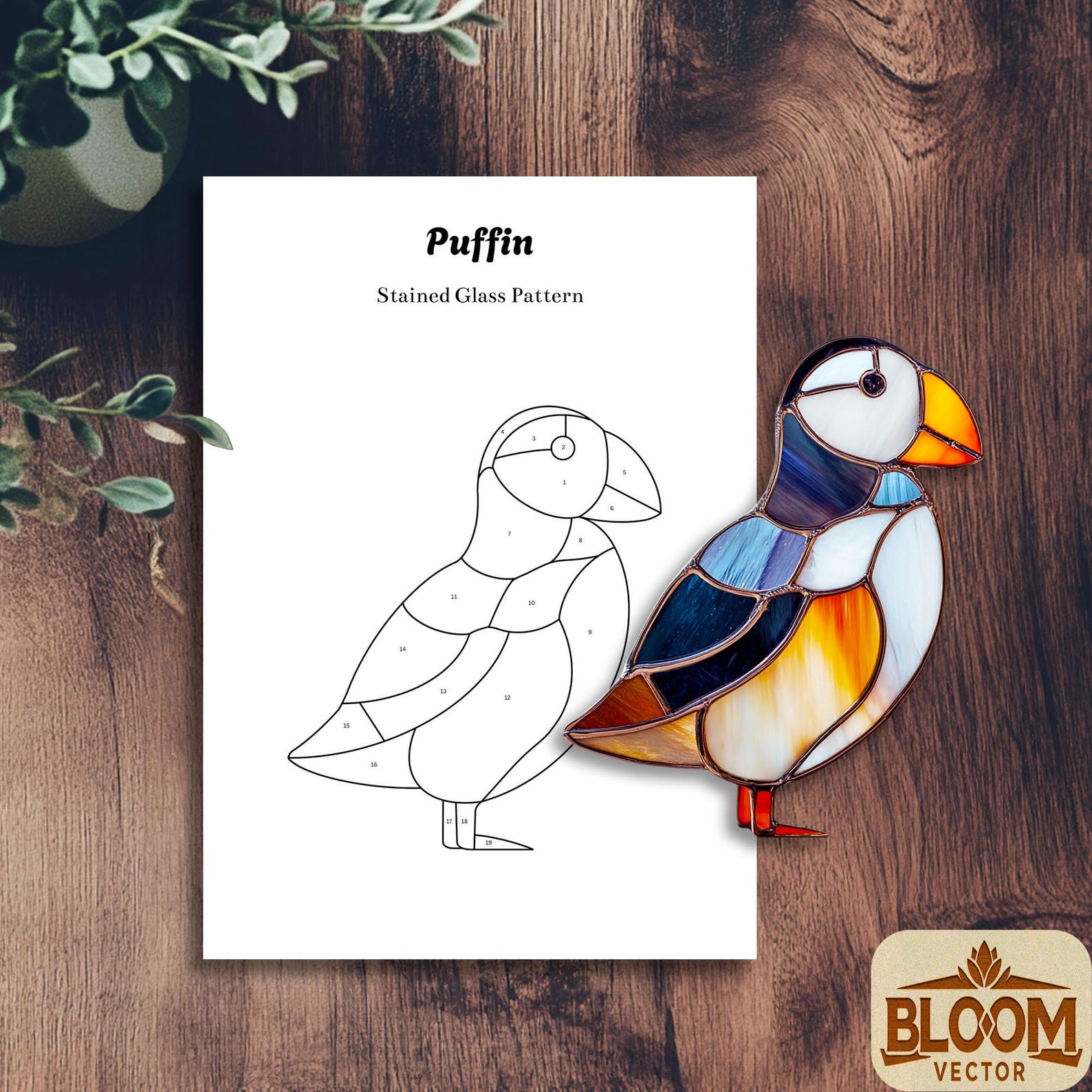 Puffin Stained Glass Pattern PDF | Puffin Suncatcher Template | DIY ...