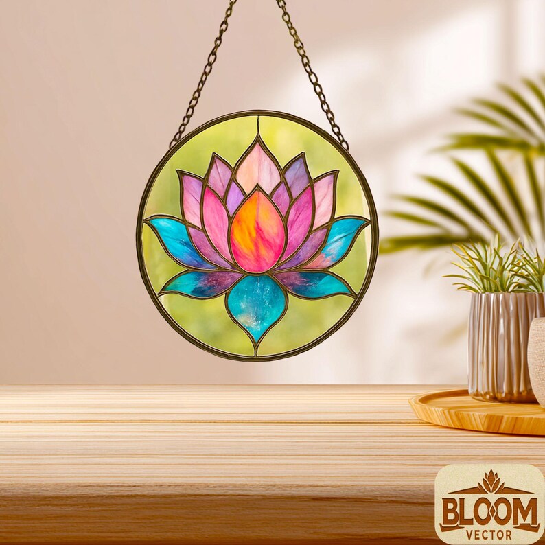 Lotus Stained Glass Pattern: DIY Home Decor (PDF Pattern), Suncatcher ...