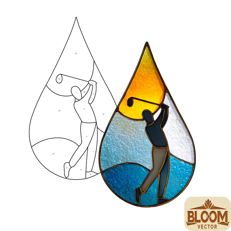 Golf Stained Glass Pattern: DIY Home Decor (PDF & PNG Files ...