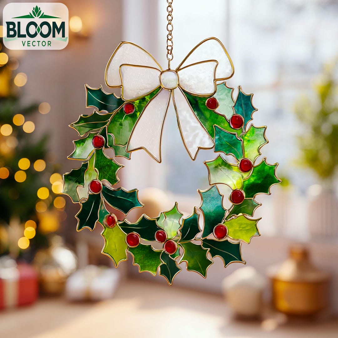 Holly Berry Stained Glass Pattern: DIY Home Decor (PDF Pattern ...