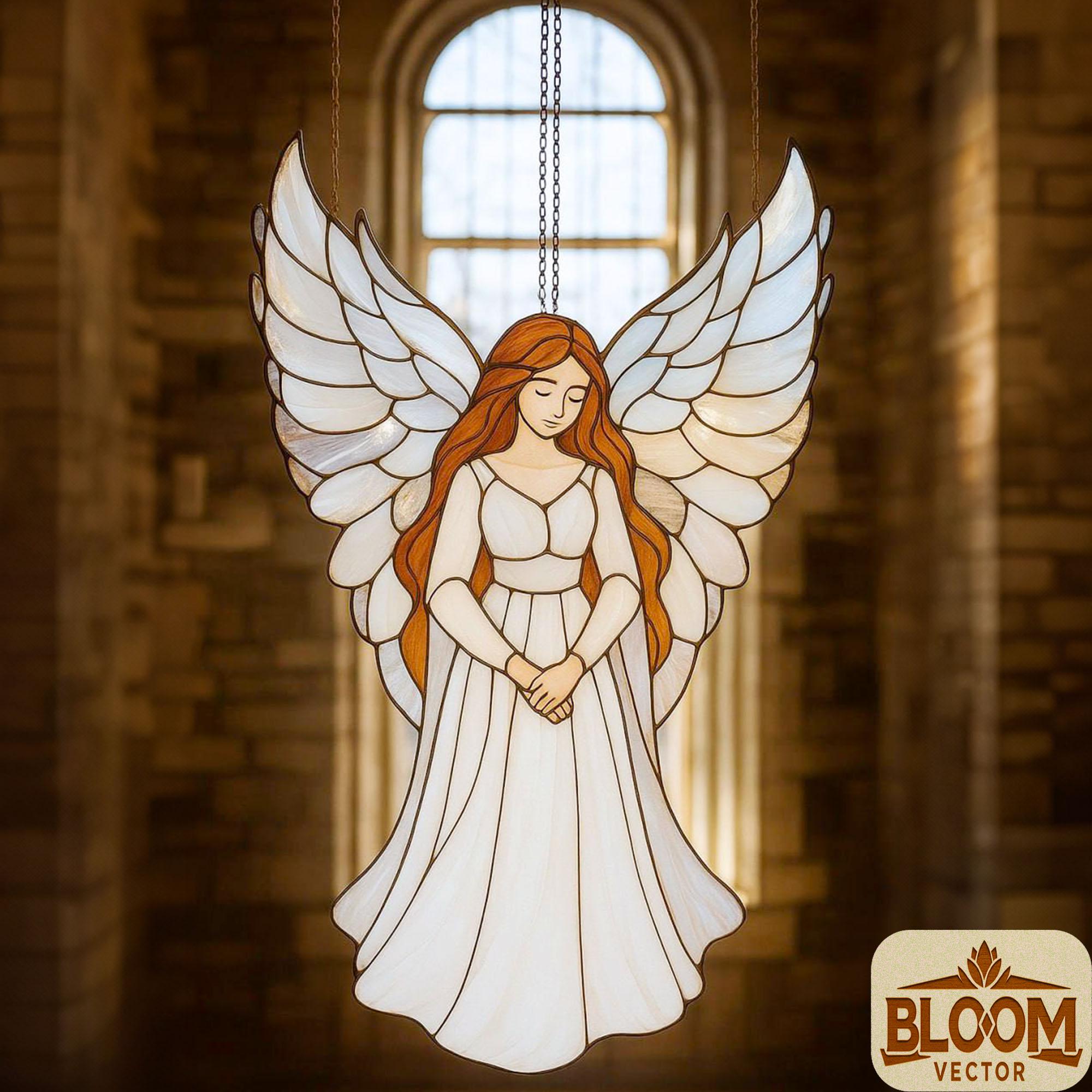 Angel Stained Glass Pattern: DIY Home Decor (PDF/PNG), Suncatcher, Wall ...
