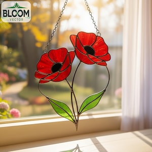 Red Poppy Stained Glass Pattern: DIY Home Decor (PDF & PNG Files ...