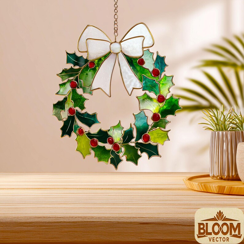 Holly Berry Stained Glass Pattern: DIY Home Decor (PDF Pattern ...