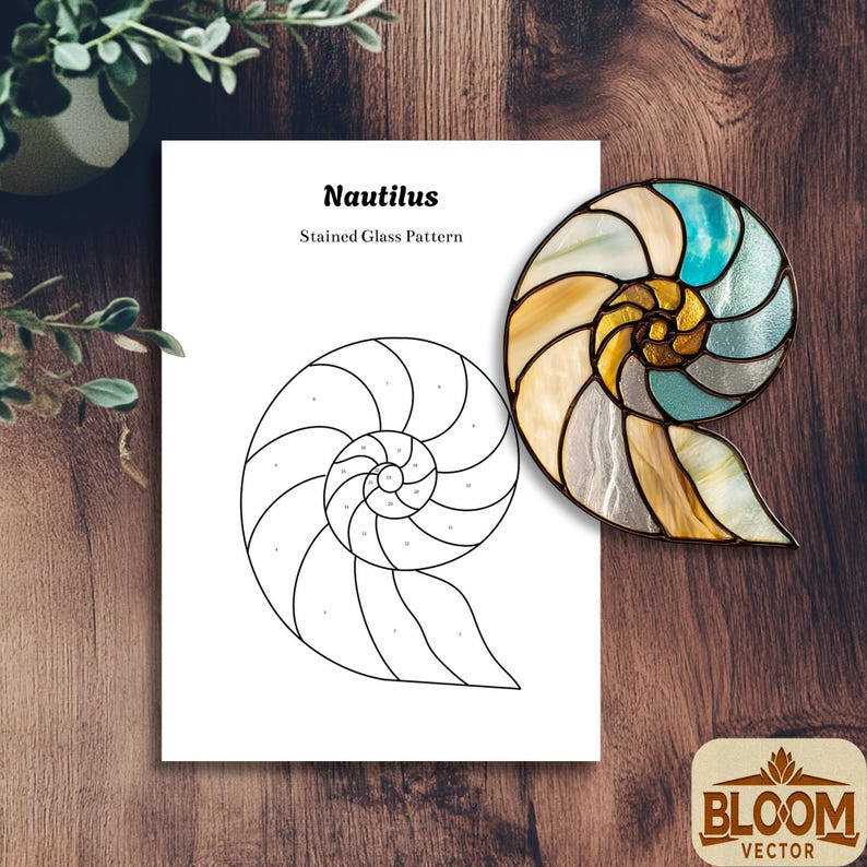 Nautilus Stained Glass Pattern PDF | Nautilus Suncatcher Template | DIY ...