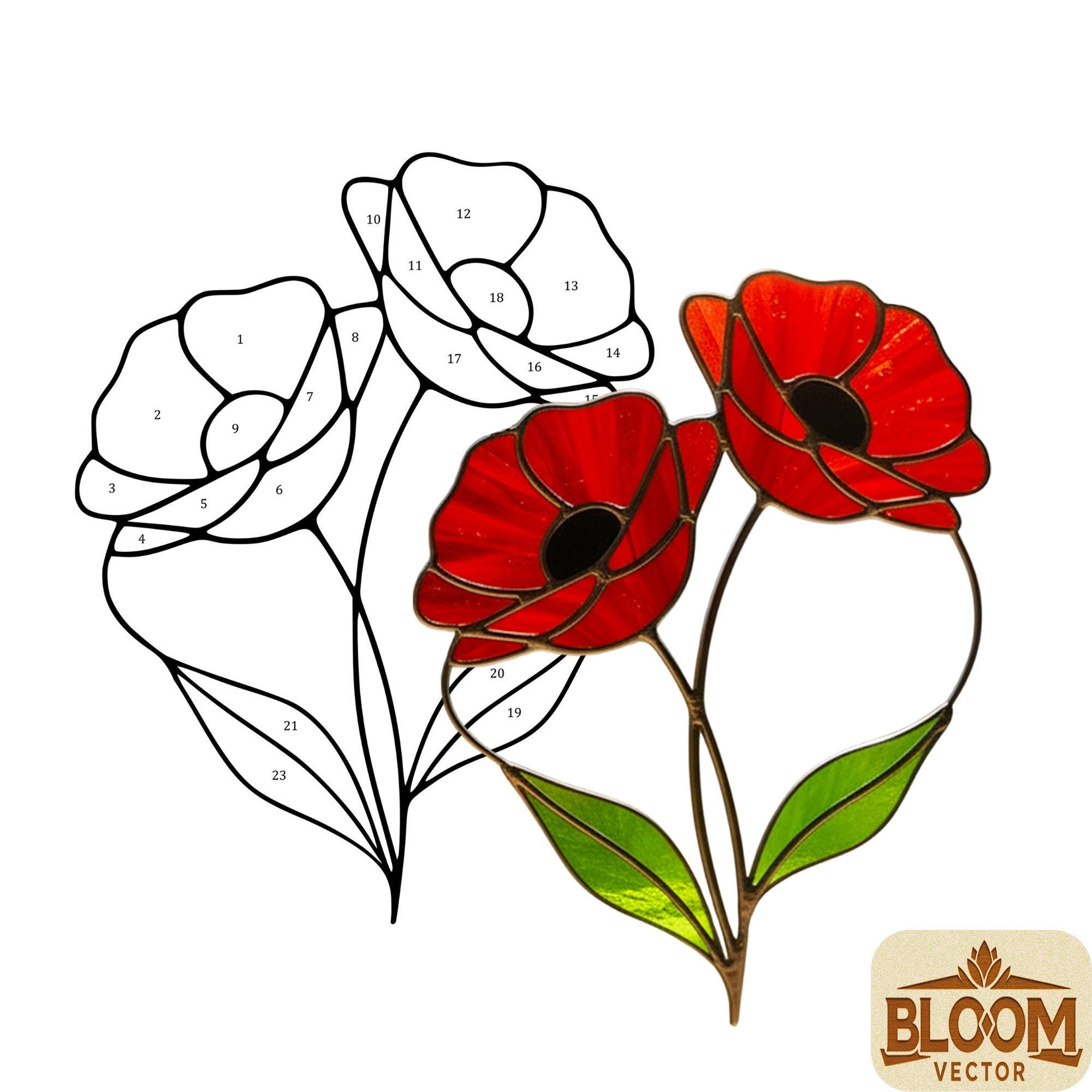 Red Poppy Stained Glass Pattern: DIY Home Decor (PDF & PNG Files ...