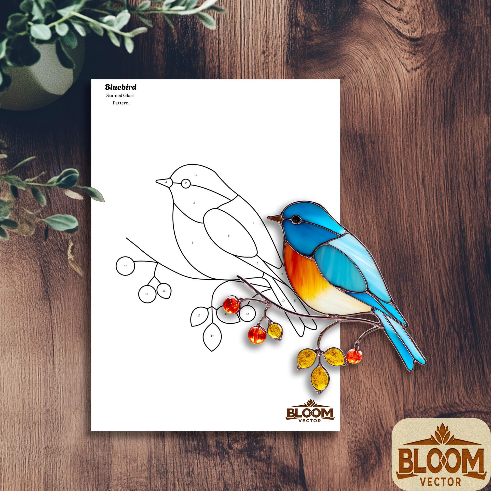Bluebird Stained Glass Pattern: DIY Home Decor (PDF Download A4 Size ...