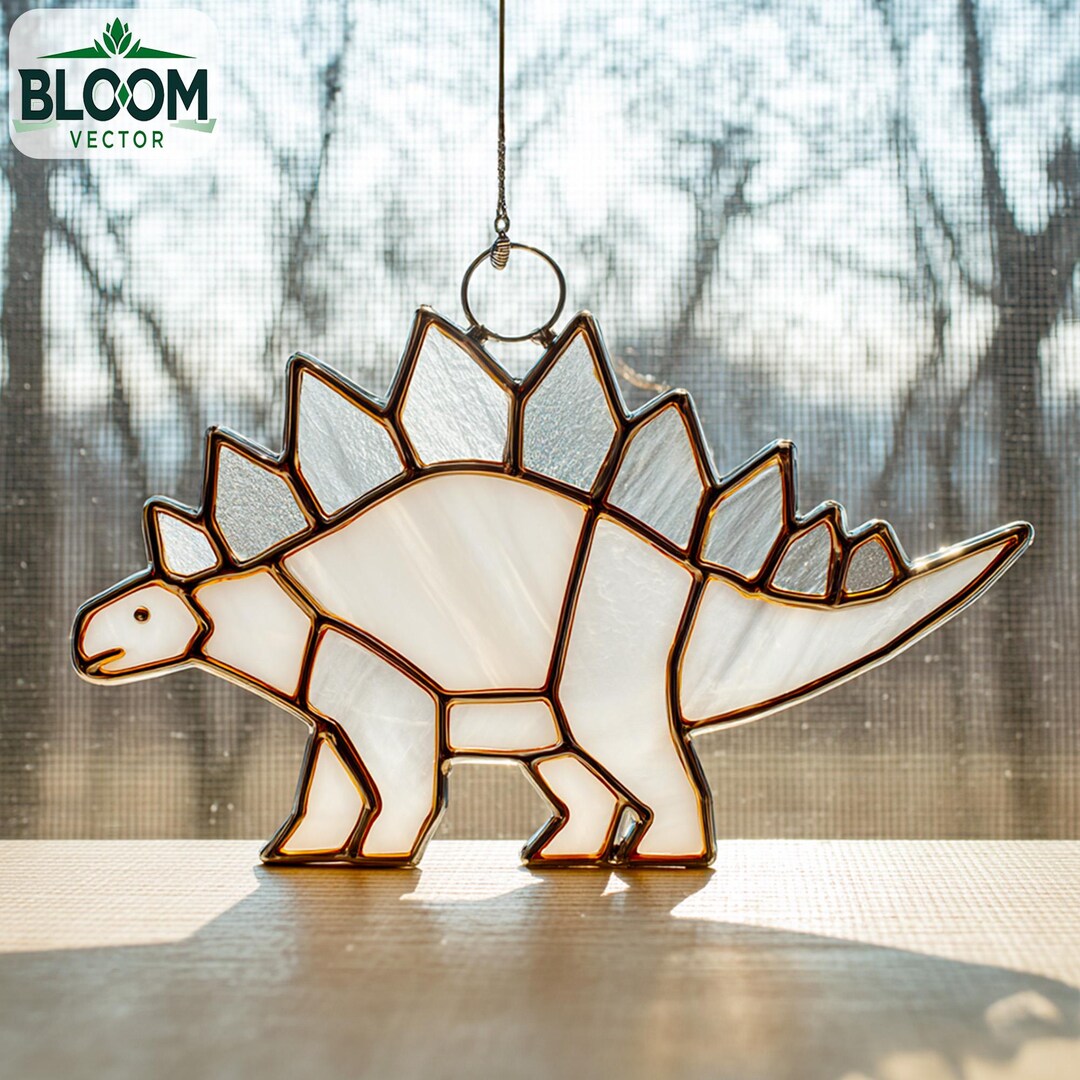 Stegosaurus Stained Glass Pattern PDF | Dinosaur Suncatcher Template ...
