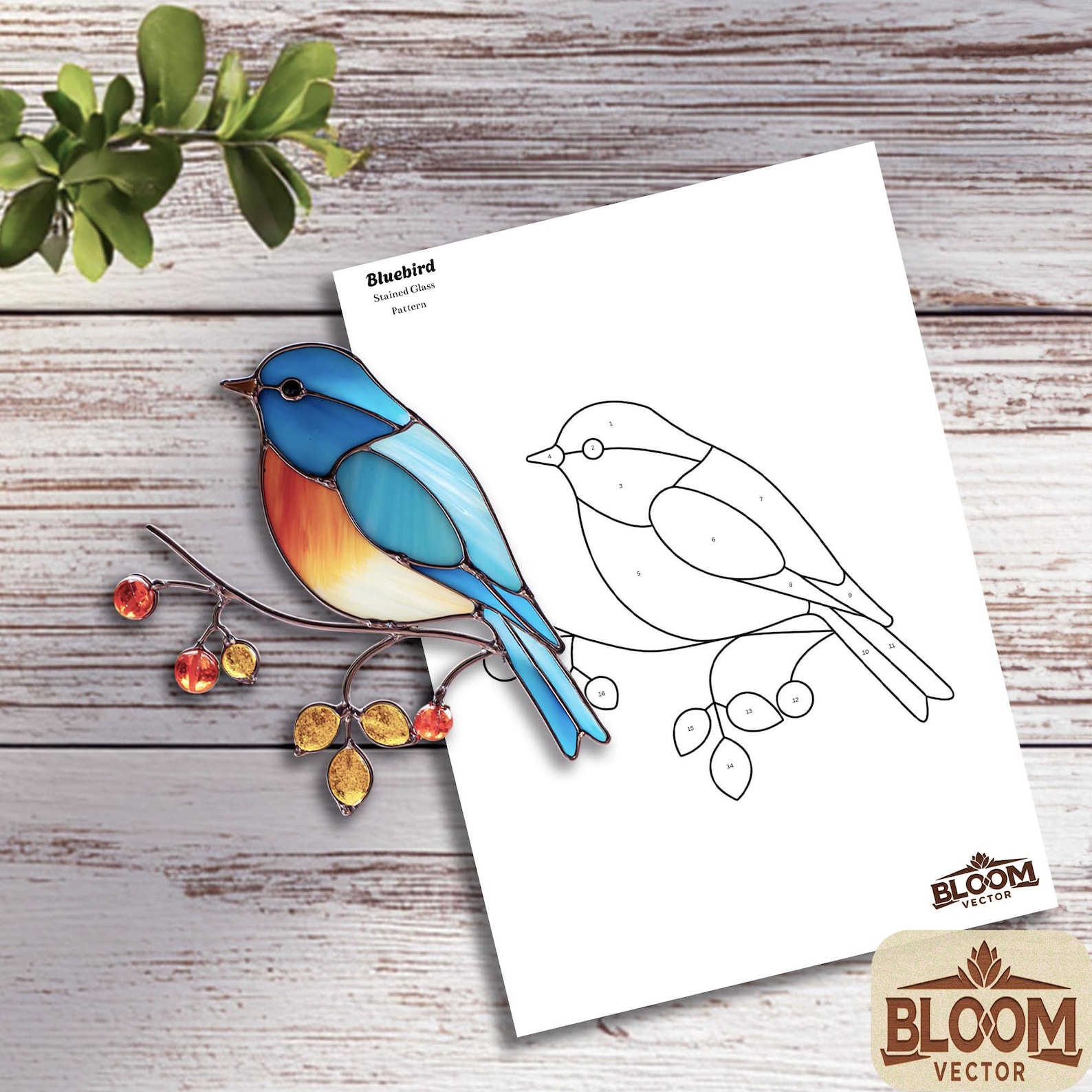 Bluebird Stained Glass Pattern: DIY Home Decor (PDF Download A4 Size ...
