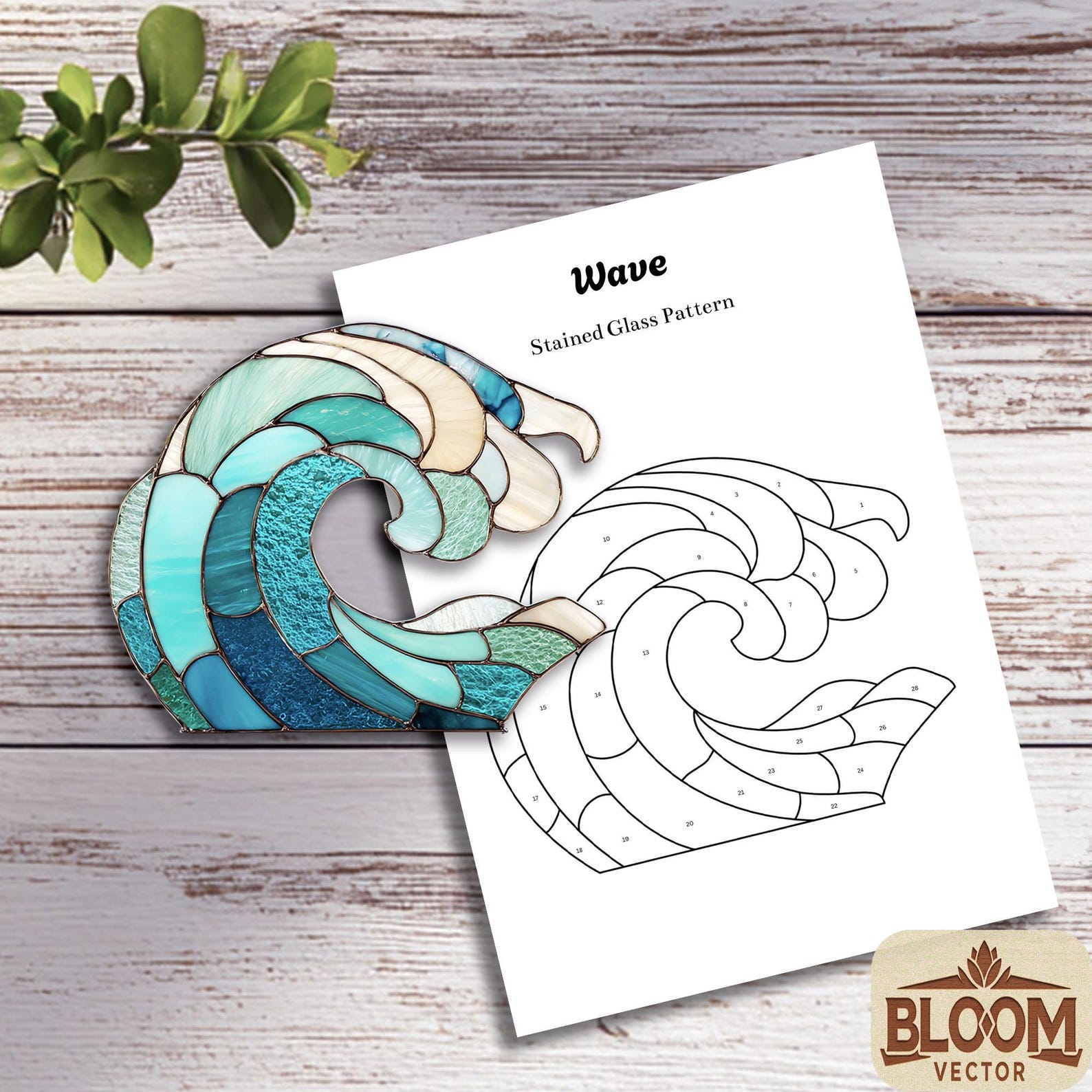 Wave Stained Glass Pattern PDF | Ocean Waves Suncatcher Template | DIY ...