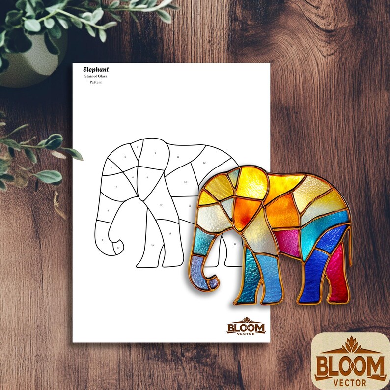 Elephant V2 Stained Glass Pattern: DIY Home Decor (PDF Download A4 Size ...