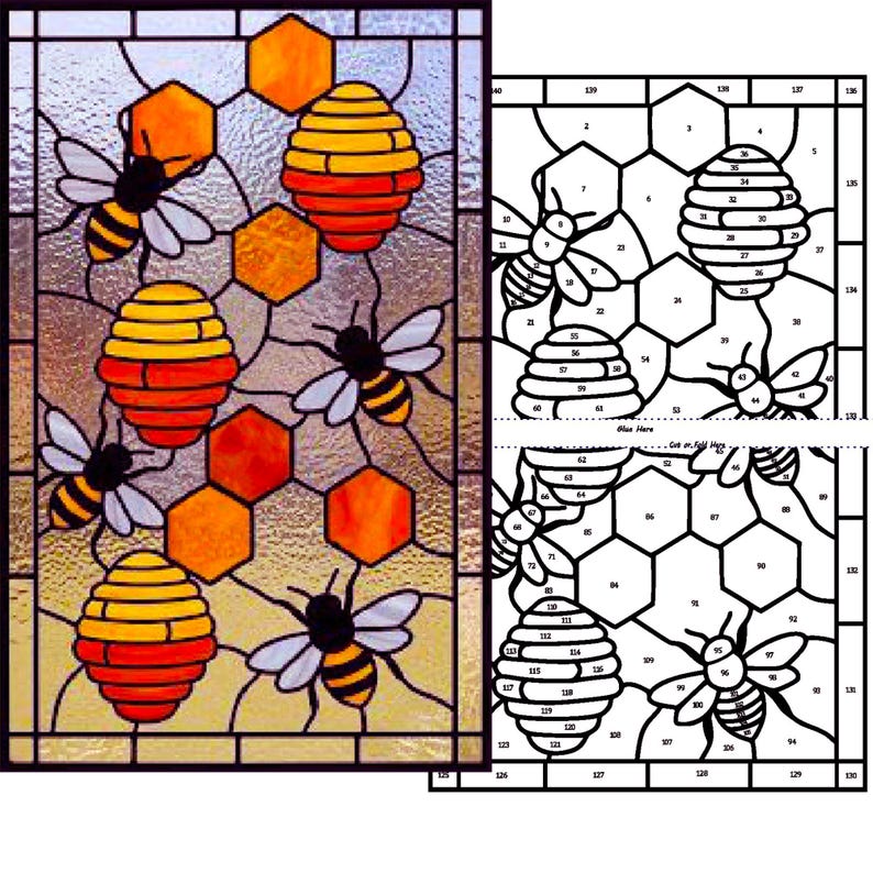 Honey Bee Stained Glass Pattern: DIY Home Decor (PDF & PNG Files) - Etsy