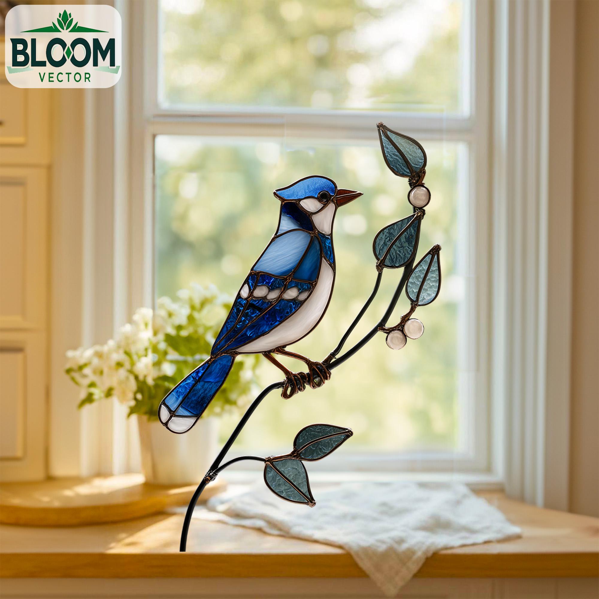 Blue Jay Stained Glass Pattern: Bird Suncatcher Wall Art (PDF Download ...