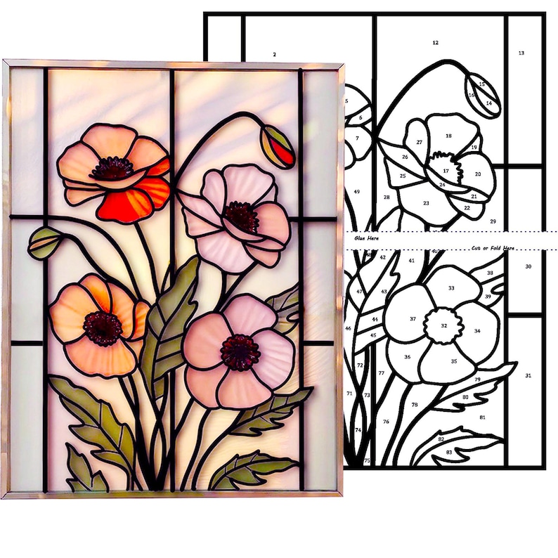 Poppy Flower Stained Glass Pattern: DIY Home Decor (PDF & PNG Files) - Etsy