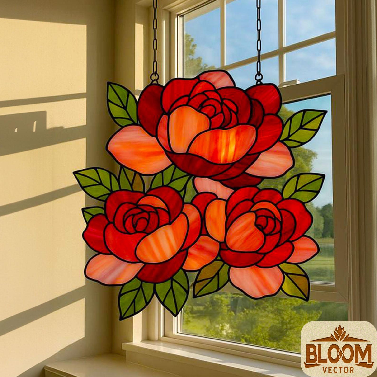 Pink Peony Stained Glass Pattern, Flower Stained Glass Pattern, Diy ...