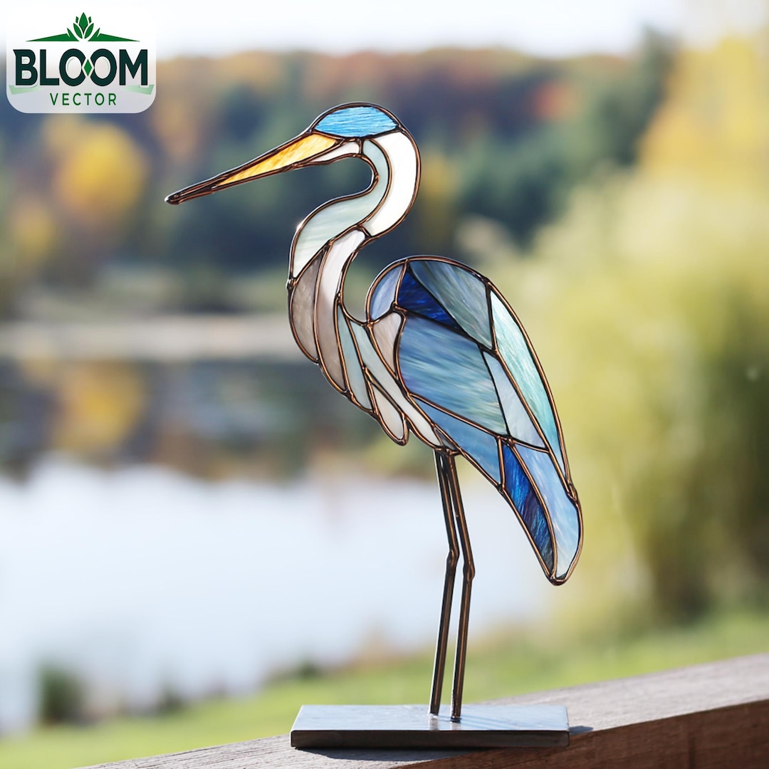 Blue Heron Stained Glass Pattern PDF | Blue Heron Suncatcher Template ...