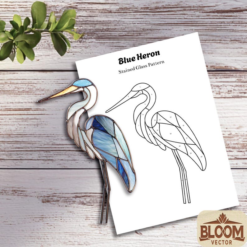 Blue Heron Stained Glass Pattern PDF | Blue Heron Suncatcher Template ...