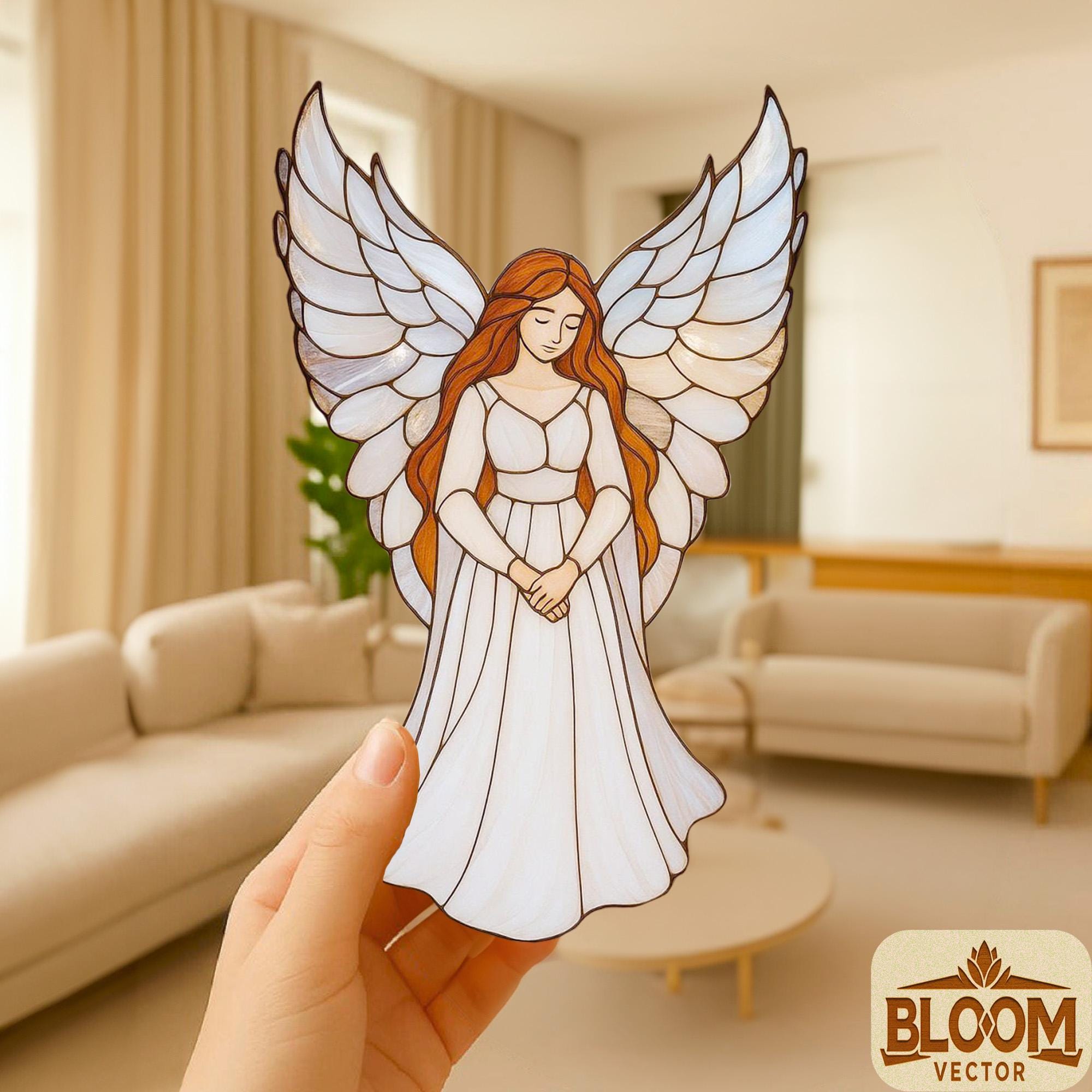Angel Stained Glass Pattern: DIY Home Decor (PDF/PNG), Suncatcher, Wall ...