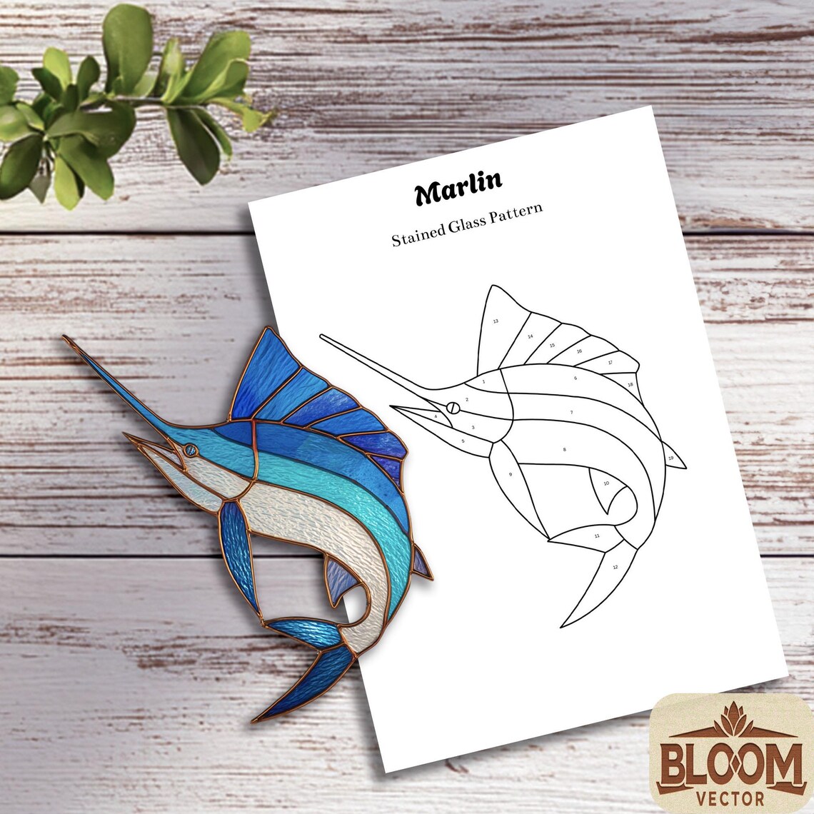 Marlin Stained Glass Pattern PDF | Marlin Suncatcher Template | DIY ...