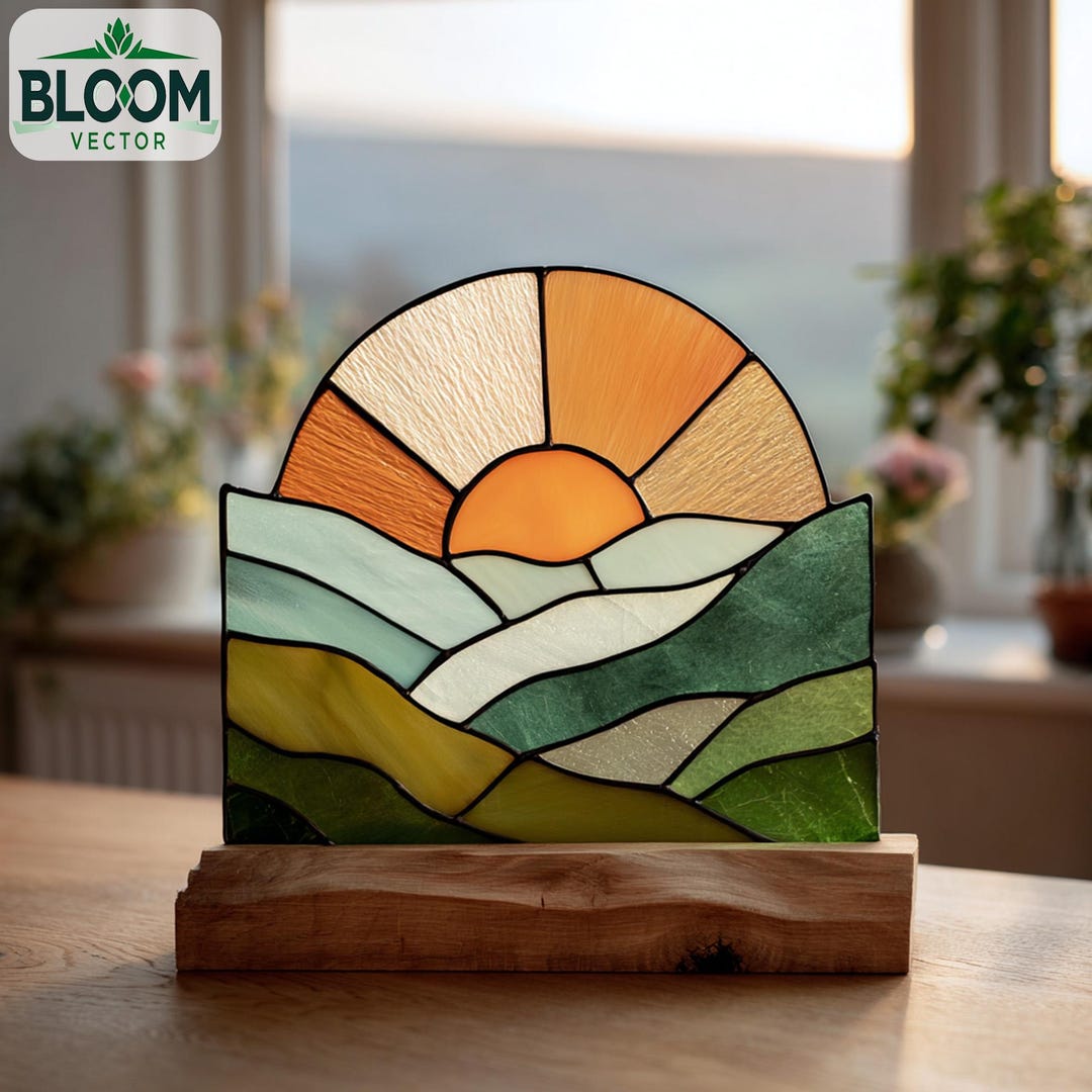 Landscape Stained Glass Pattern: DIY Home Decor (PDF & PNG Files ...